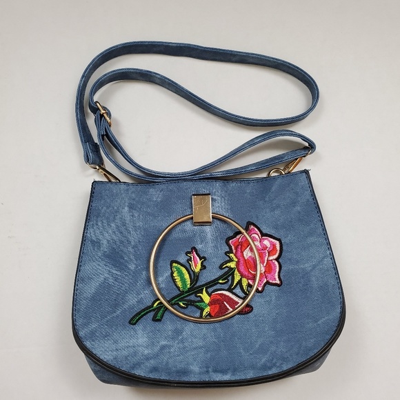 Bags | Embroidered Blue Cross Body Bag | Poshmark